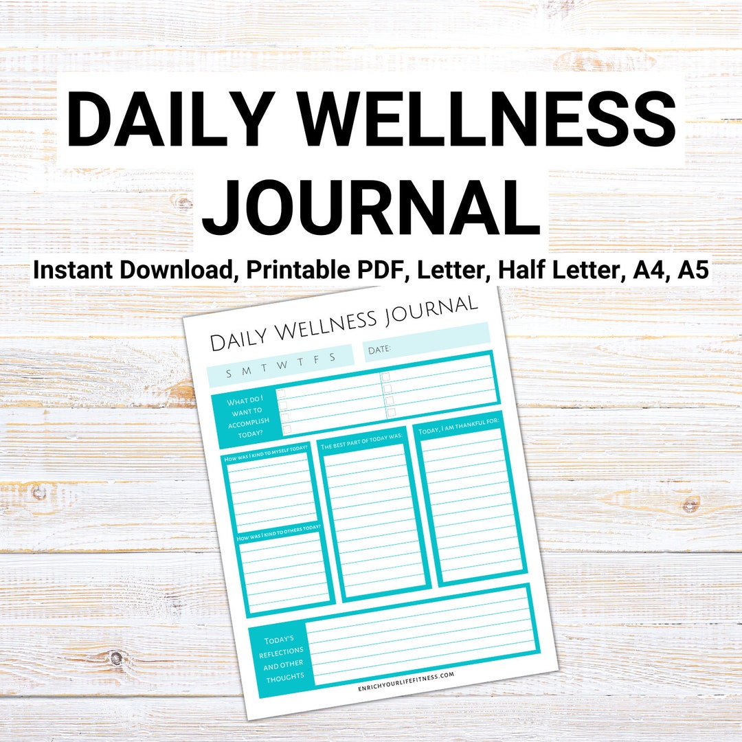 Daily Wellness Journal Printable PDF, to Do, Fitness, Gratitude Journal ...
