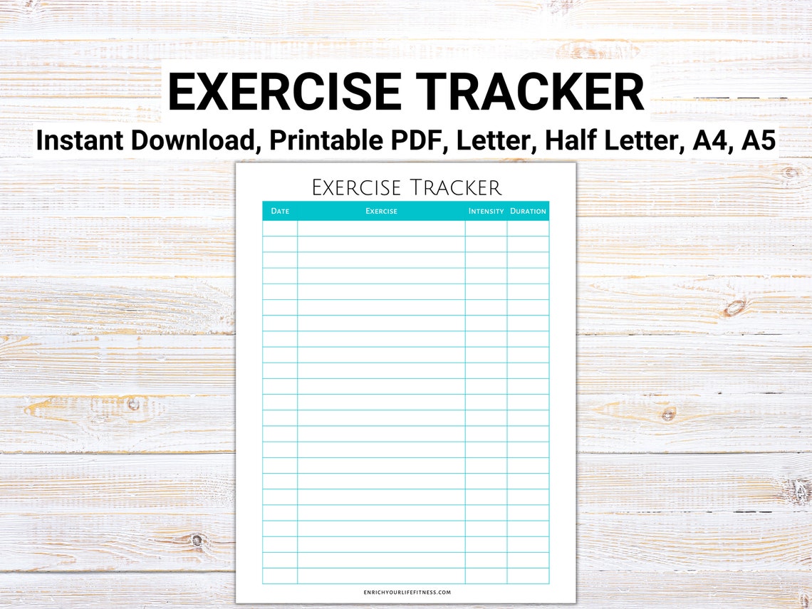 Exercise Tracker Printable PDF, Fitness Log, Workout Log, Health Log ...