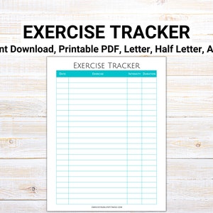 Exercise Tracker Printable PDF Fitness Log Workout Log - Etsy