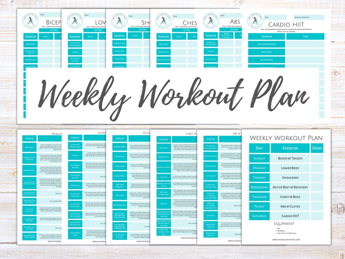 Weekly Workout Plan Printable With Exercises and Tracker/log for Home ...