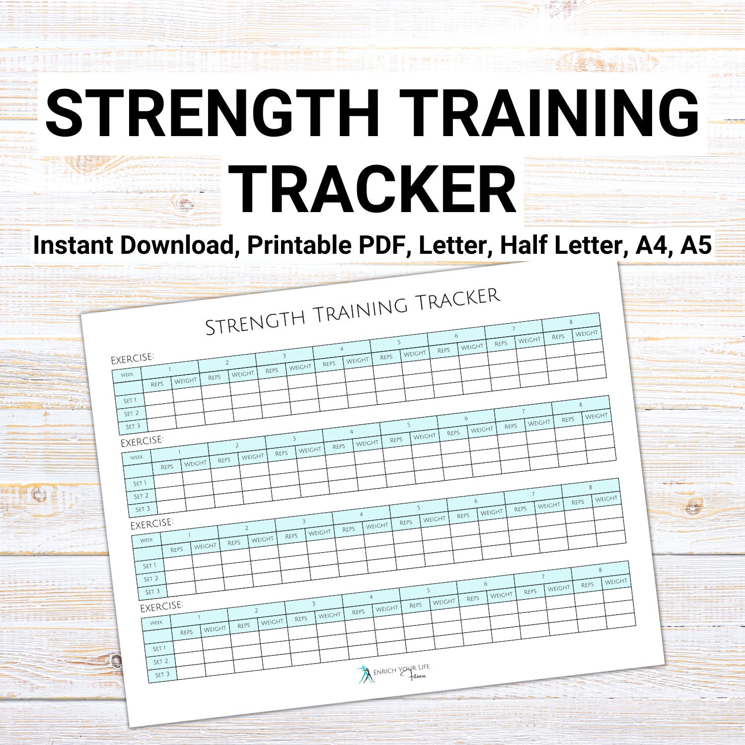 Strength Training Workout Tracker Printable, Weight Lifting Exercise ...
