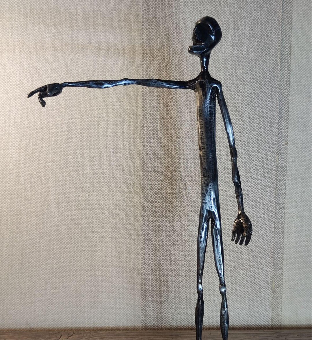 Handmade Metal Sculpture, Pointing Abstract Figure, Modern Industrial ...