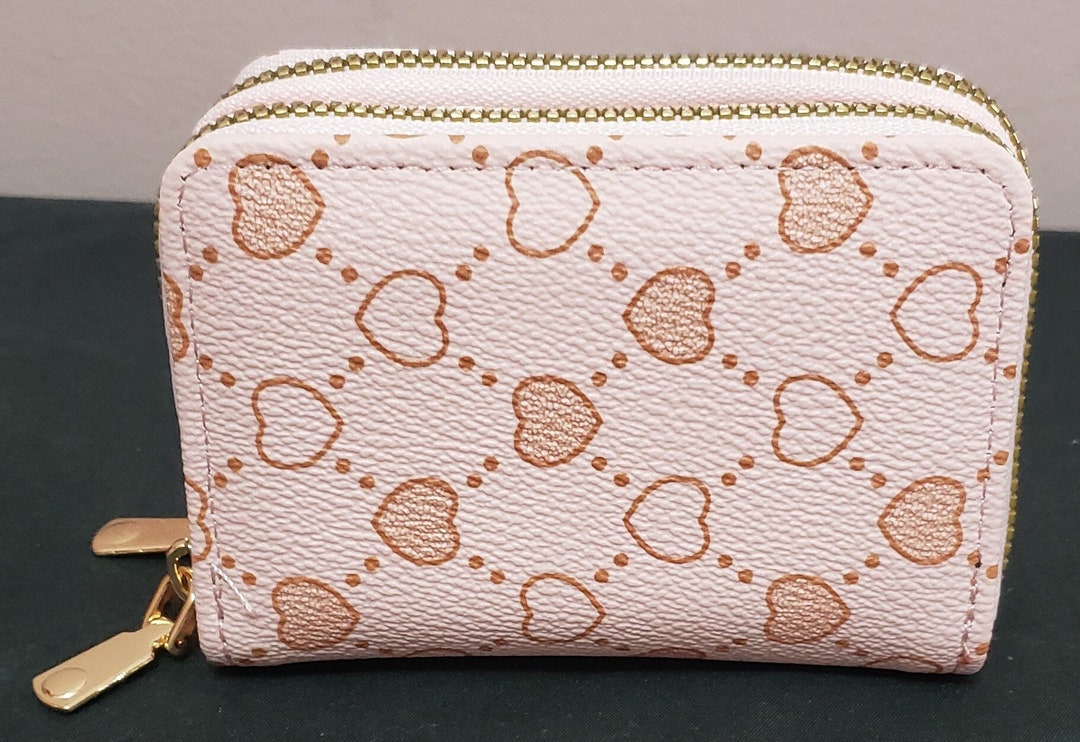 Classic Double Zip Pink Heart Women Wallet Coin Purse Multi Card Holder ...