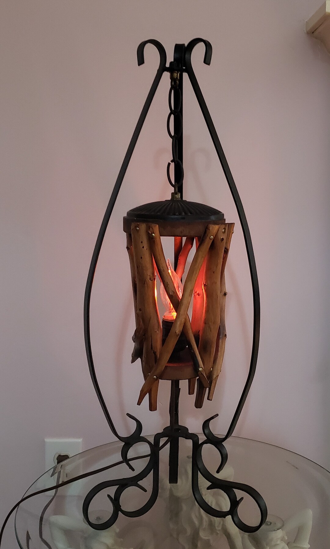 Vintage Hanging Lantern Style Table Lamp 24-1/2" Black Wrought Iron ...