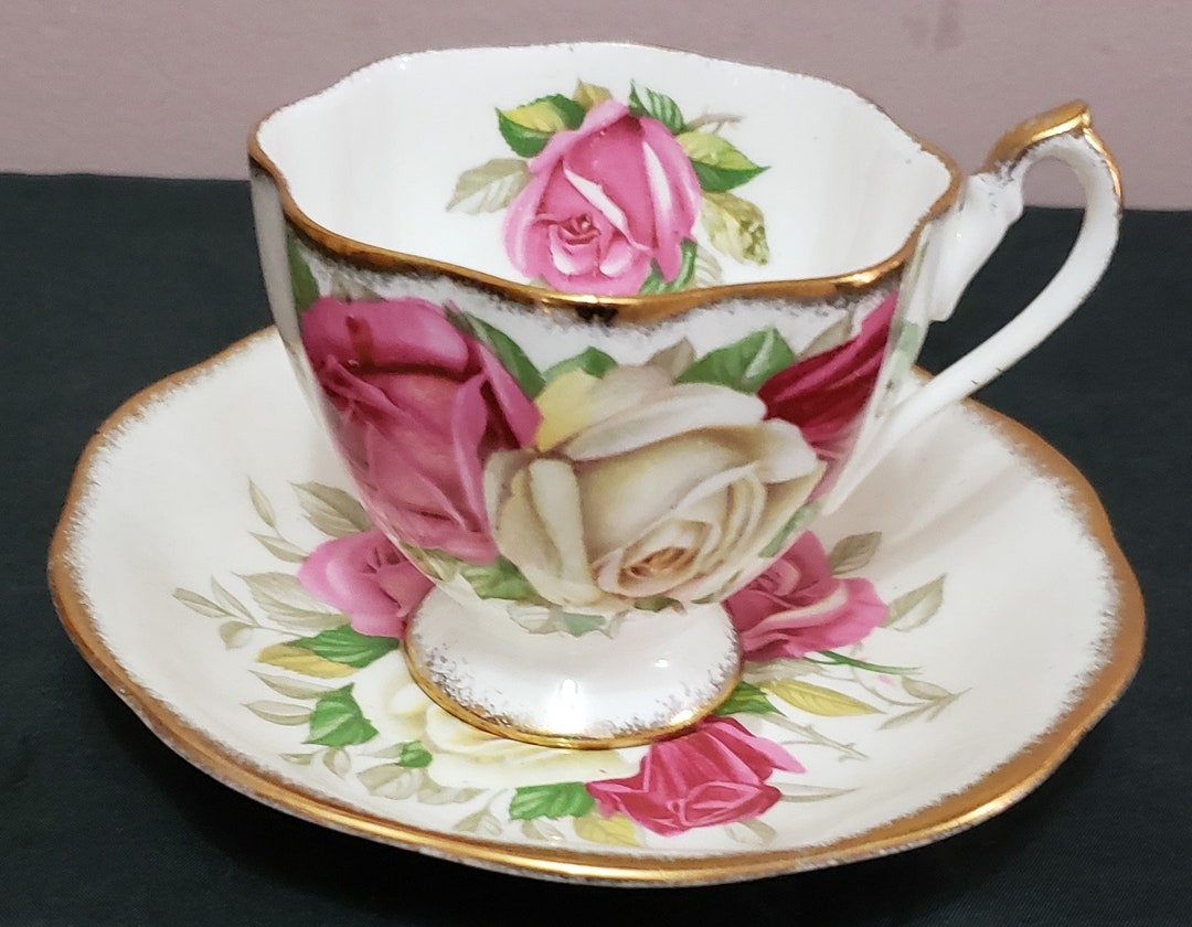Queen Anne Lady Sylvia Vintage Fine Bone China Footed Teacup and Saucer ...