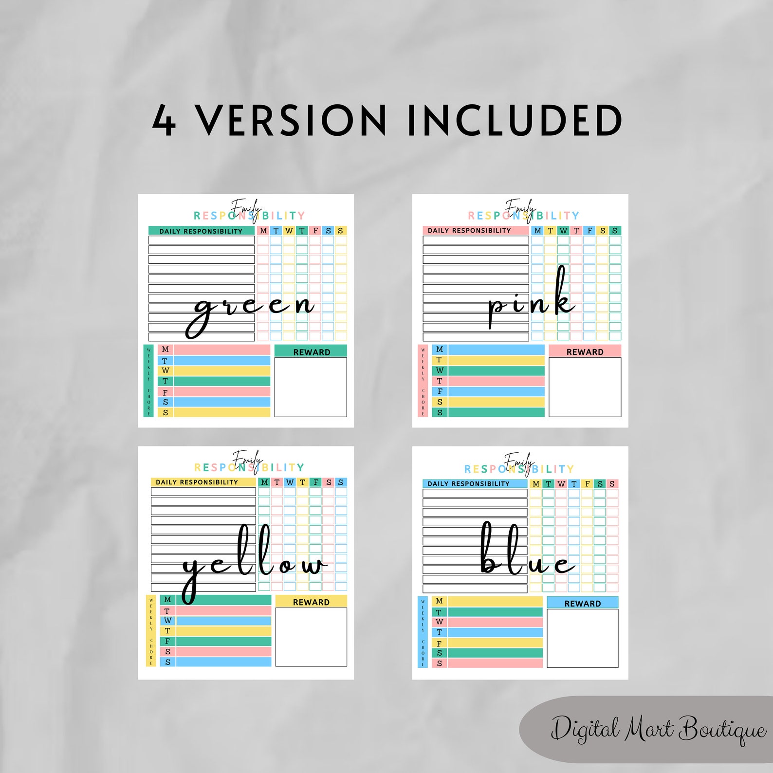 Responsibility Chore Chart for Kids Editable & Printable Daily - Etsy