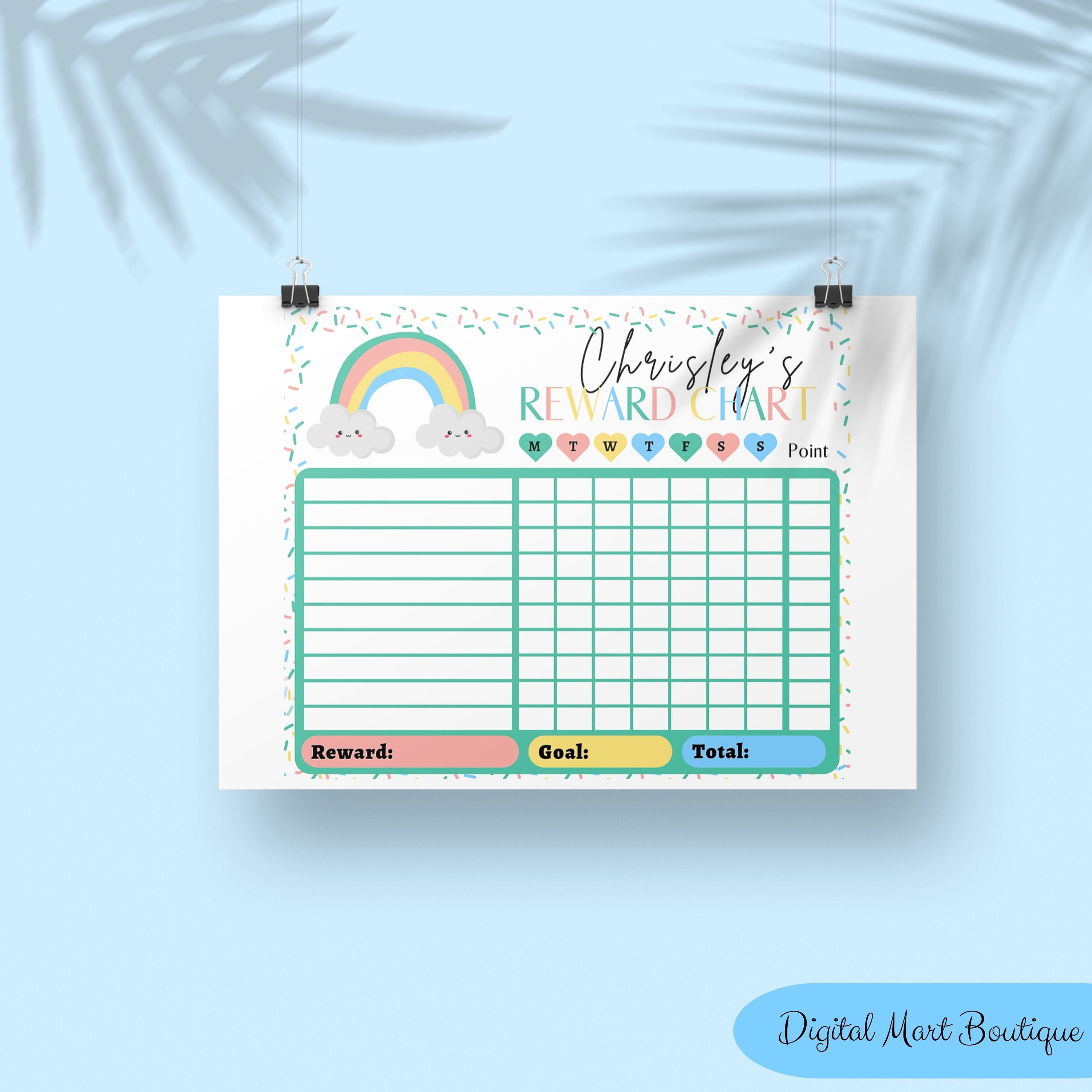 Reward Chart Multiple Kids Editable Printable Rainbow Chore Chart My ...