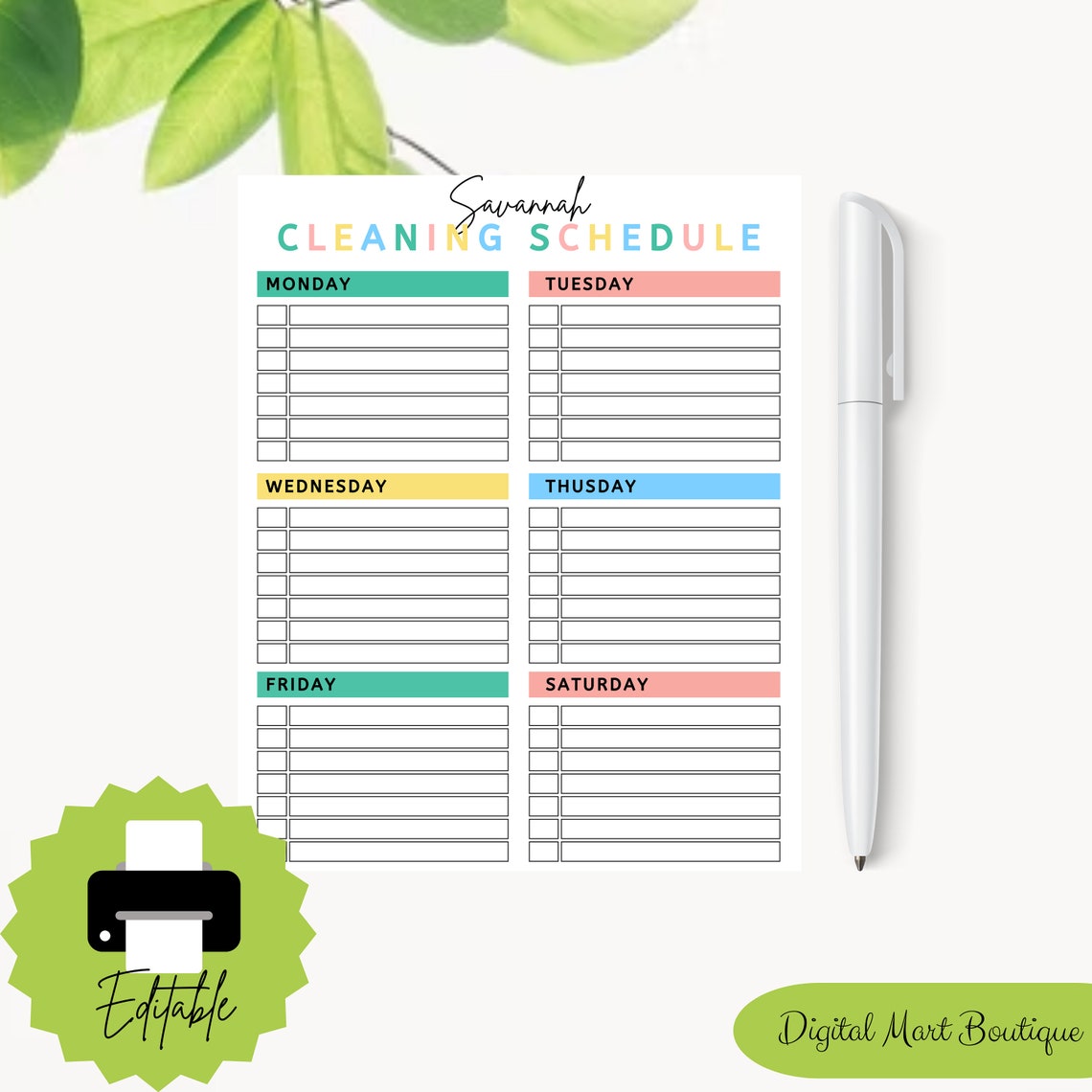 Cleaning Schedule Routine Chart Checklist Weekly Organizing - Etsy