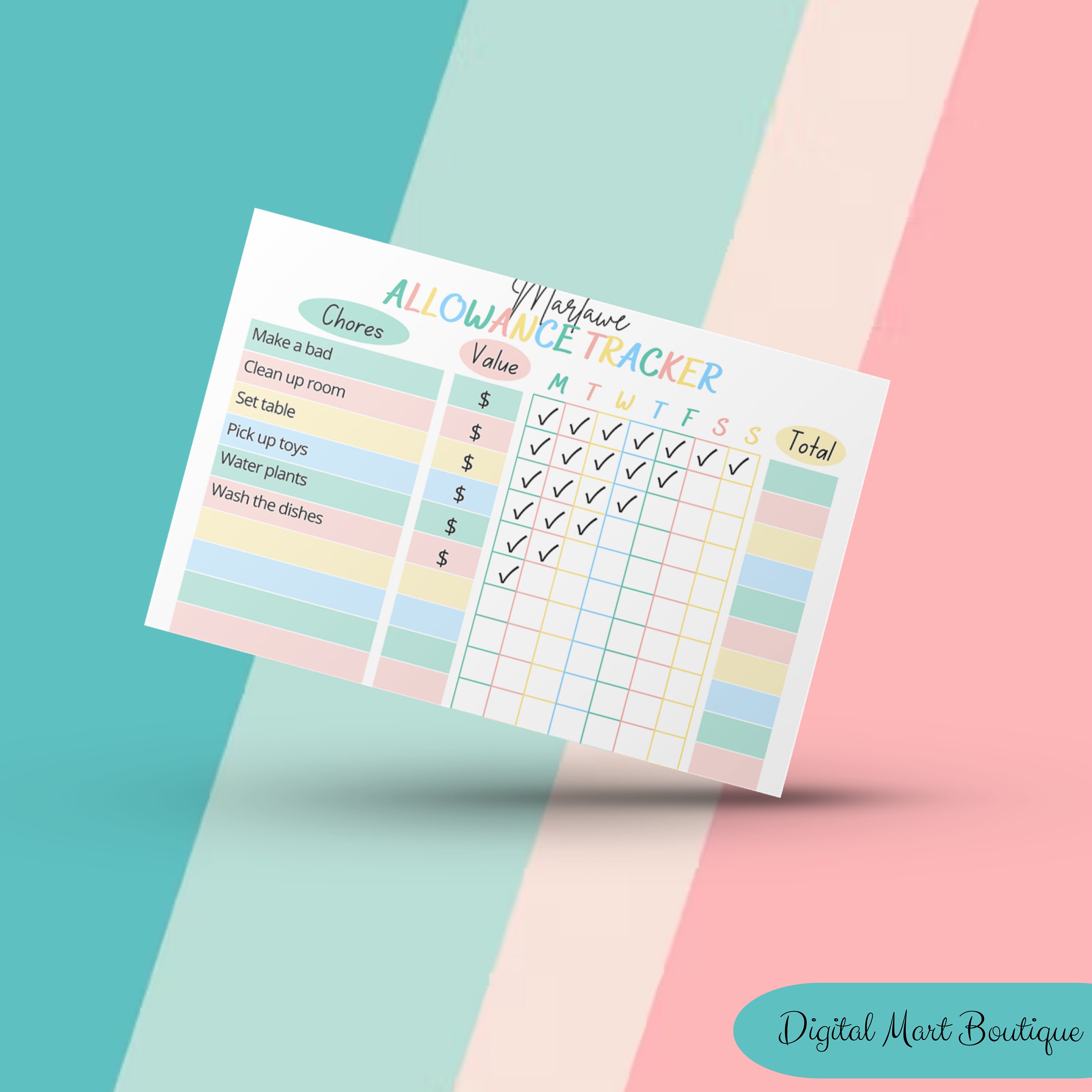 Editable Allowance Tracker for Kids Earn Money Chart Daily Weekly ...