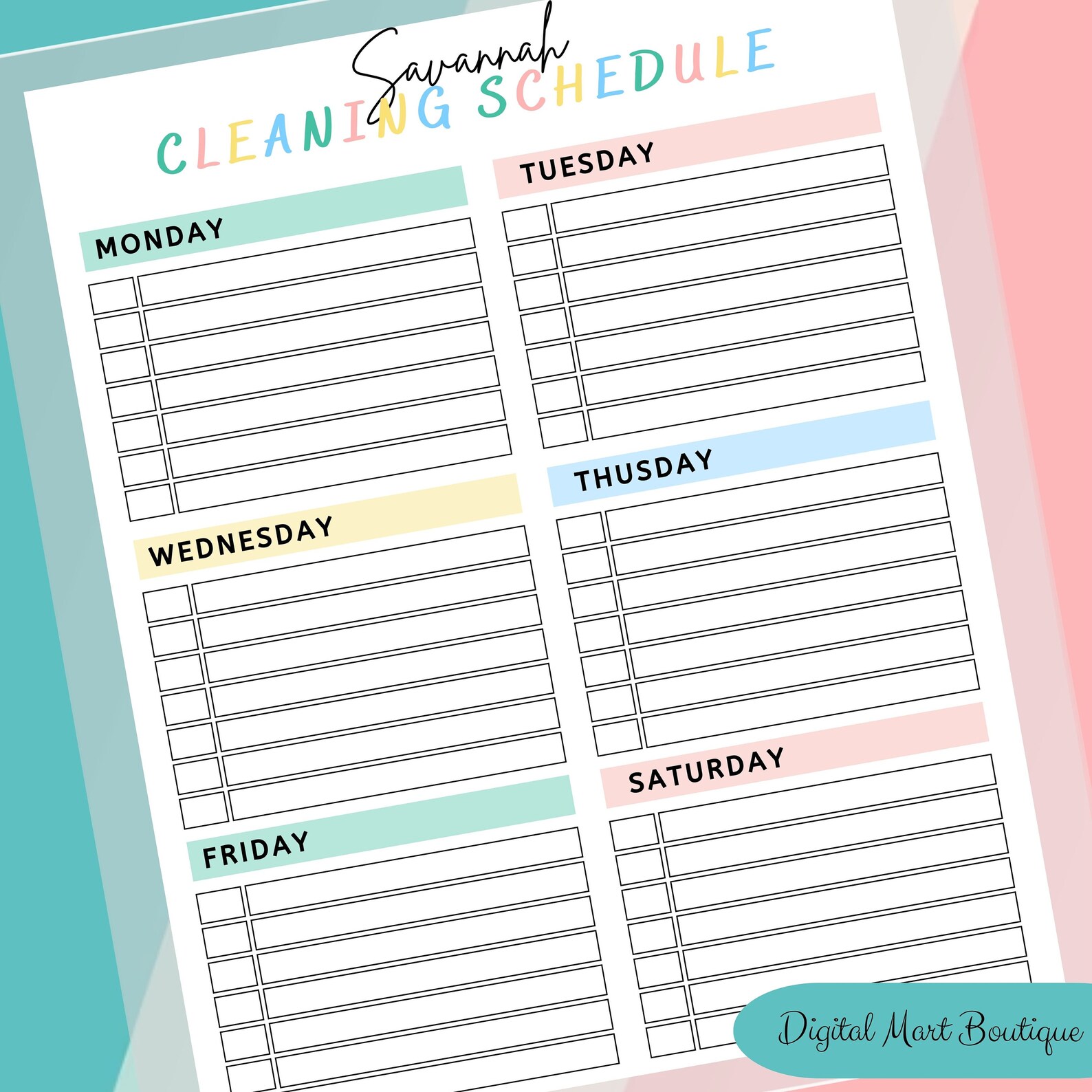 Cleaning Schedule Routine Chart Checklist Weekly Organizing Printable ...