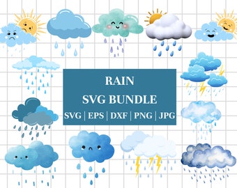 Rain SVG Bundle, Svg Files for Cricut, Raining Svg, Rainy Weather SVG ...