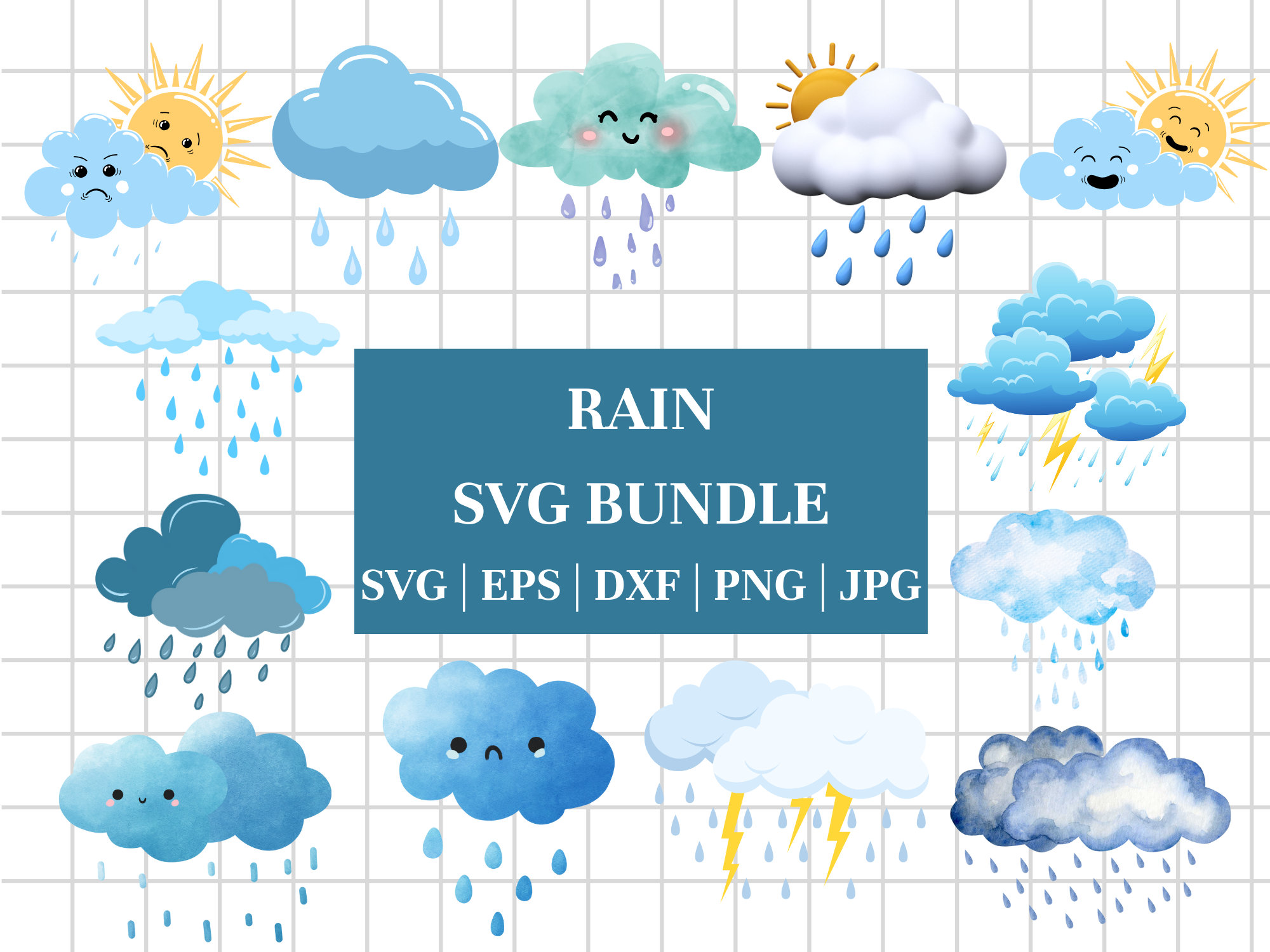 Rain SVG Bundle, Svg Files for Cricut, Raining Svg, Rainy Weather SVG ...