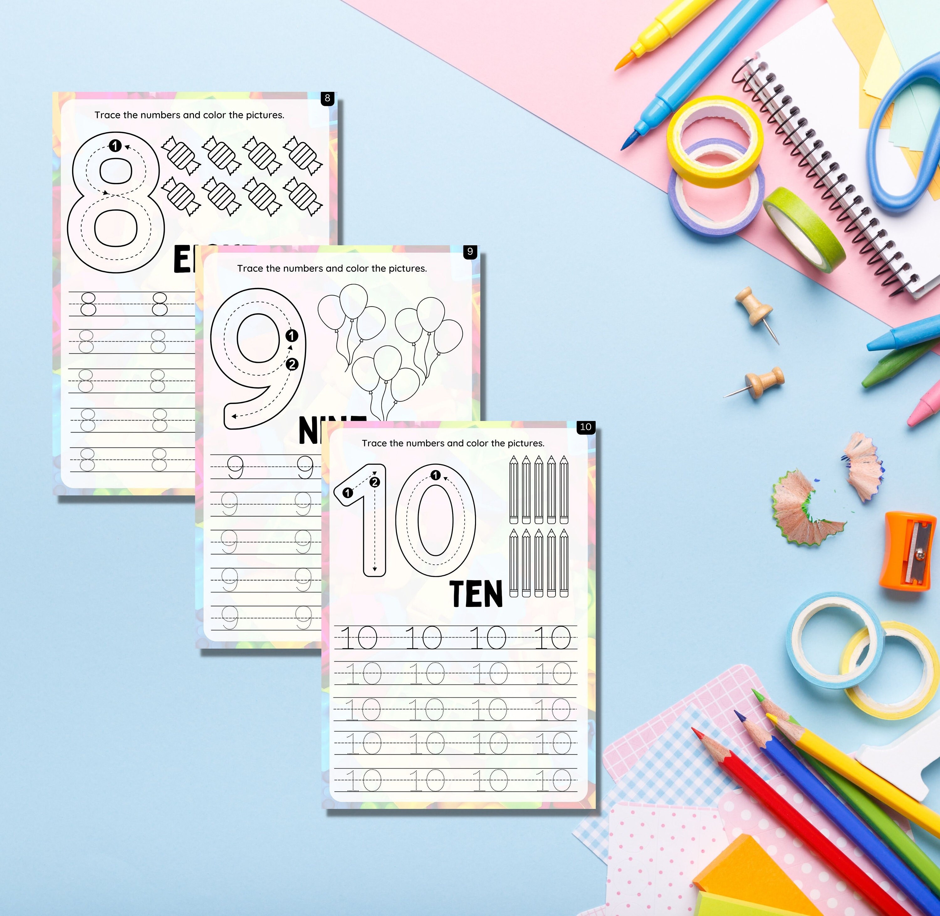 1-10 Number Tracing Worksheets Pdf / Traceable Numbers /preschool ...