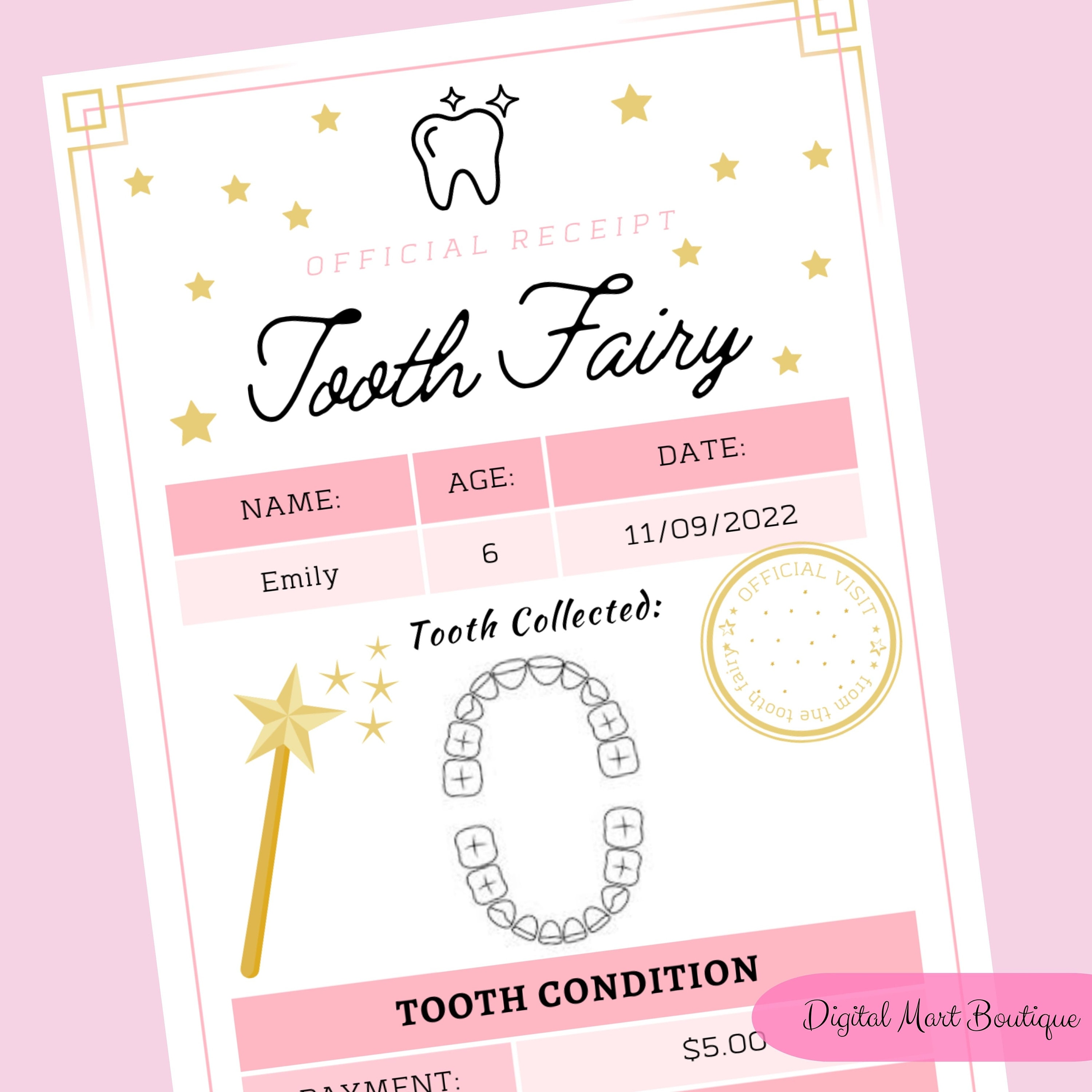 Editable Tooth Fairy Receipt Printable Certificate | First Tooth Lost ...