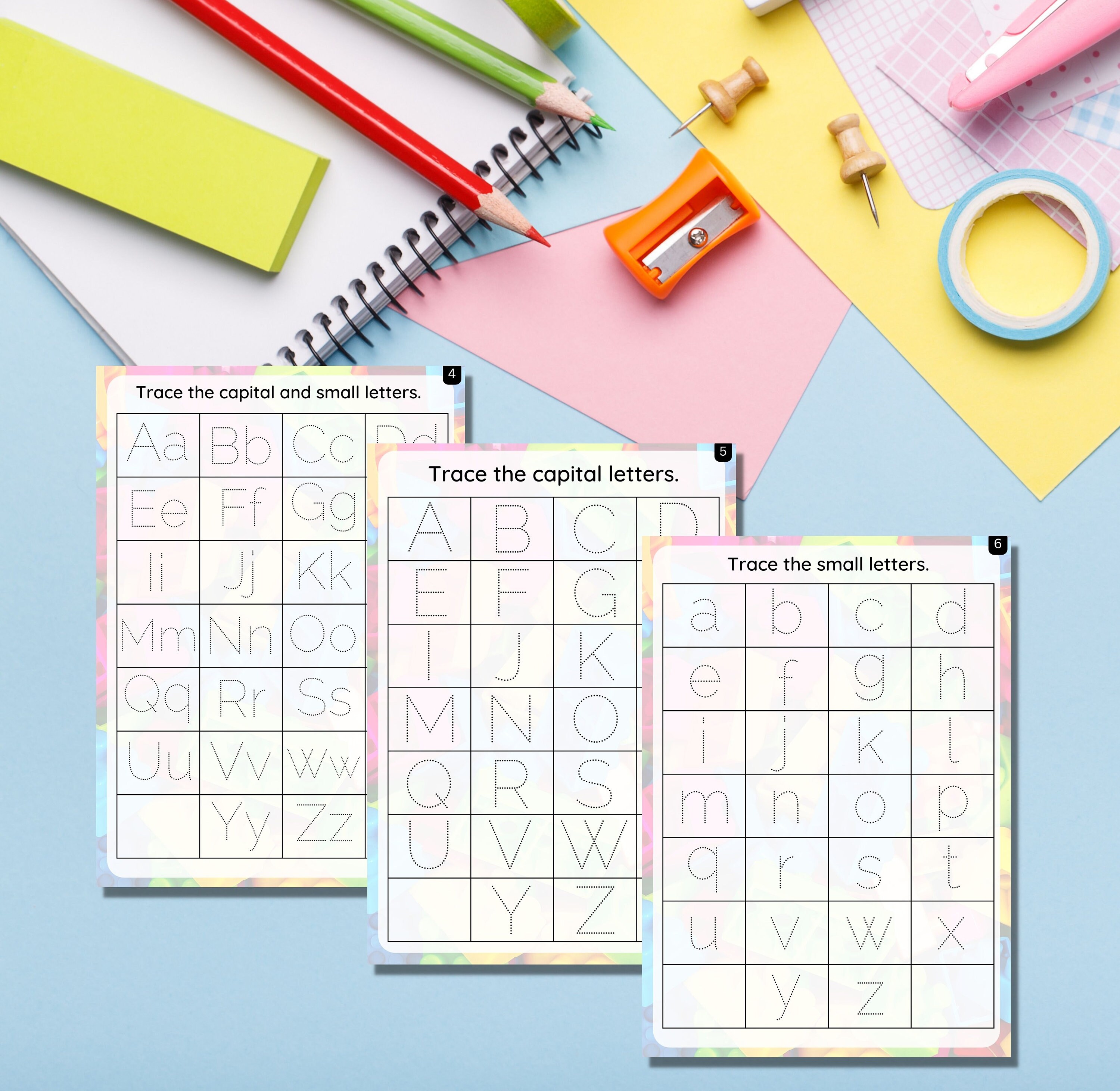 Printable Tracing Worksheet Bundle Alphabet Number Letter Color Shape ...