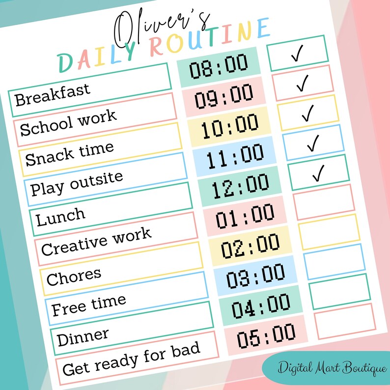 Daily Routine Chore Chart for Kids Responsibility Checklist My Daily to ...