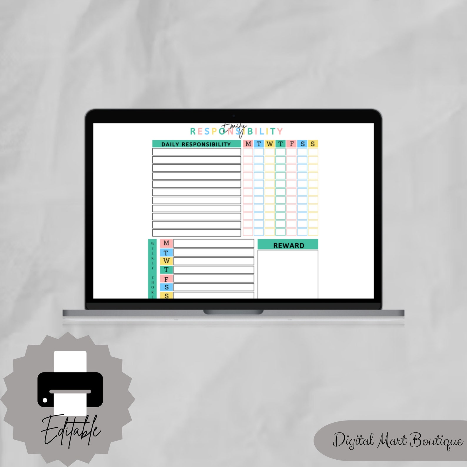 Responsibility Chore Chart for Kids Editable & Printable Daily - Etsy