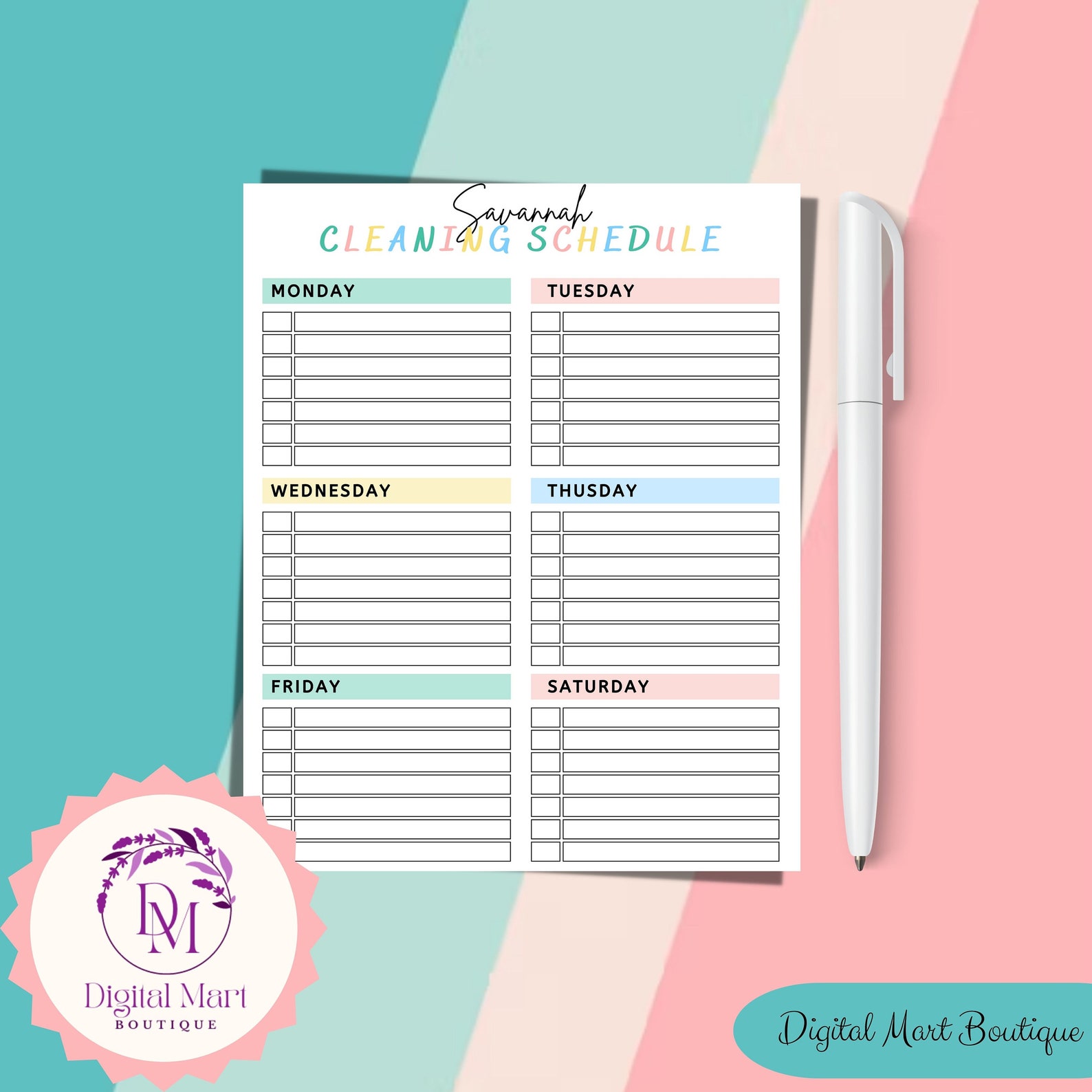 Cleaning Schedule Routine Chart Checklist Weekly Organizing Printable ...
