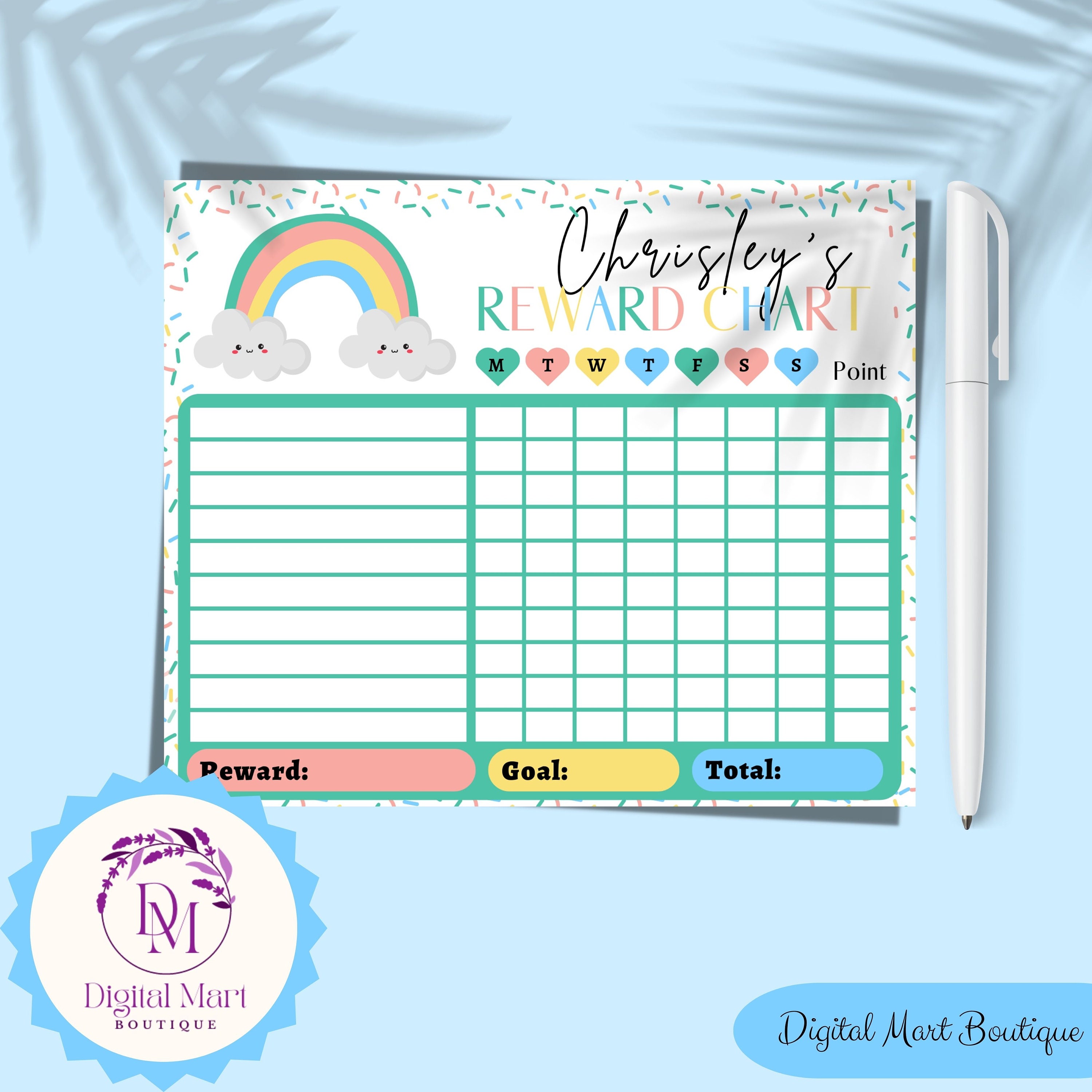 Reward Chart Multiple Kids Editable Printable Rainbow Chore Chart My ...