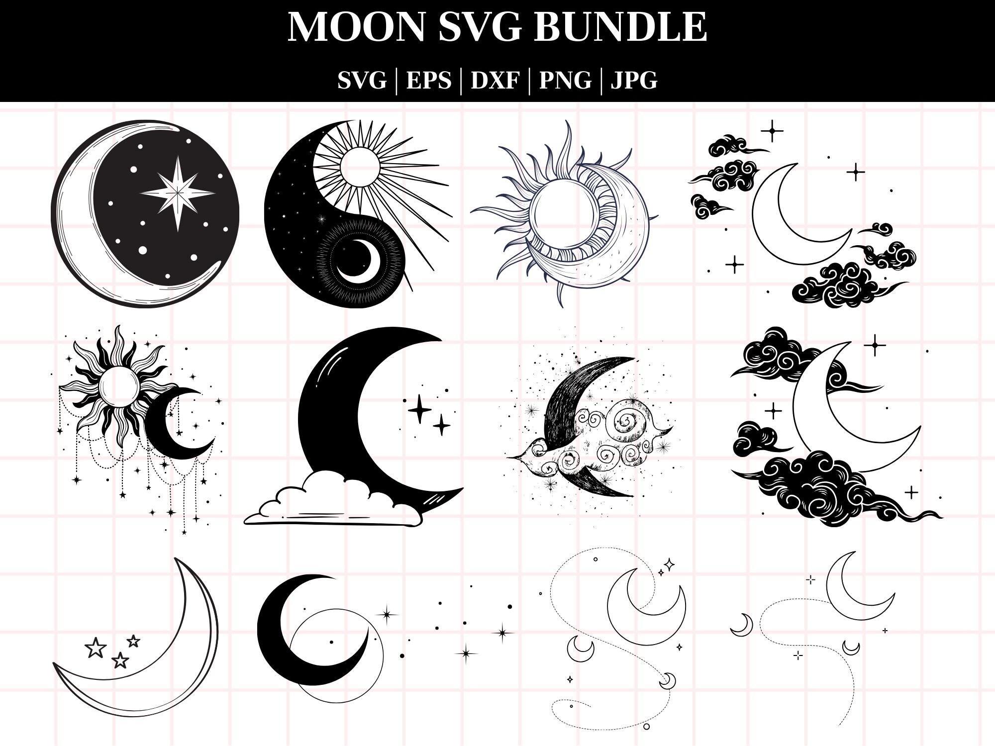 Moon Svg - Moon Silhouette - Moon Cut Files - Moon Svg Bundle - Moon ...