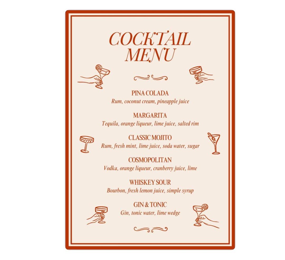 Custom Cocktail Menu Digital - Etsy