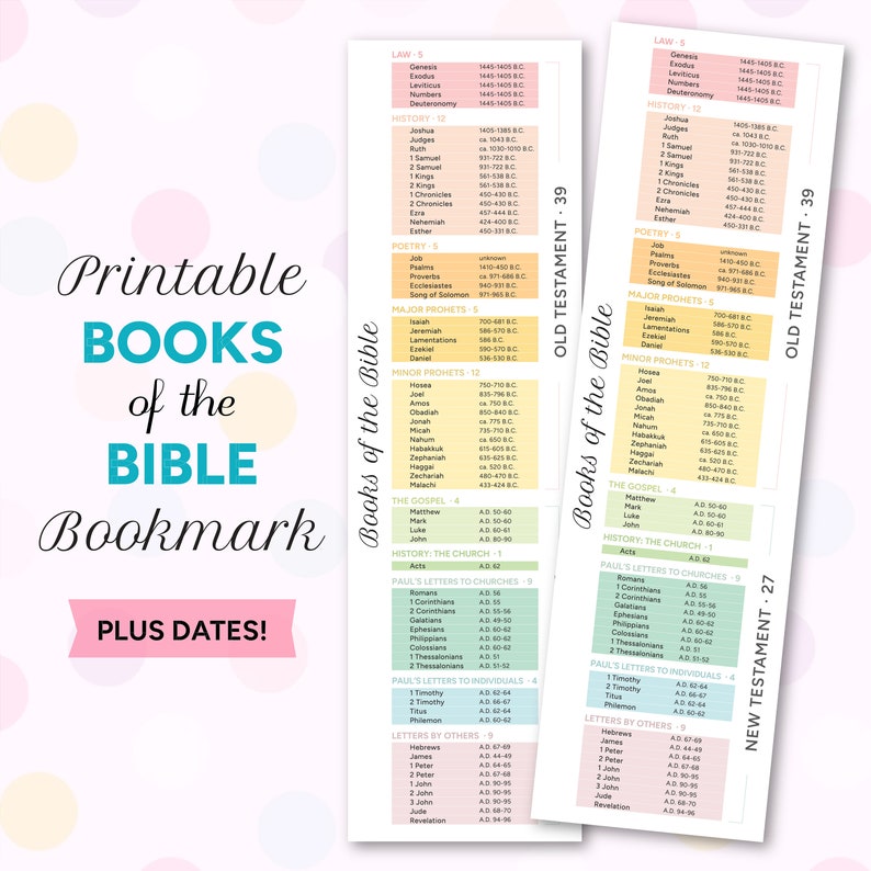 Printable Bookmark | Books of the Bible PLUS DATES | Christian ...