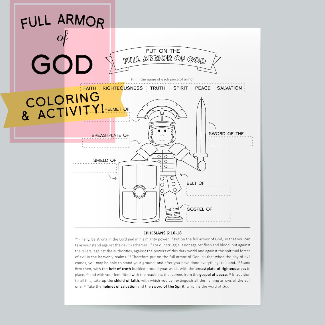 Armor of God | Boy | Coloring Activity - Etsy