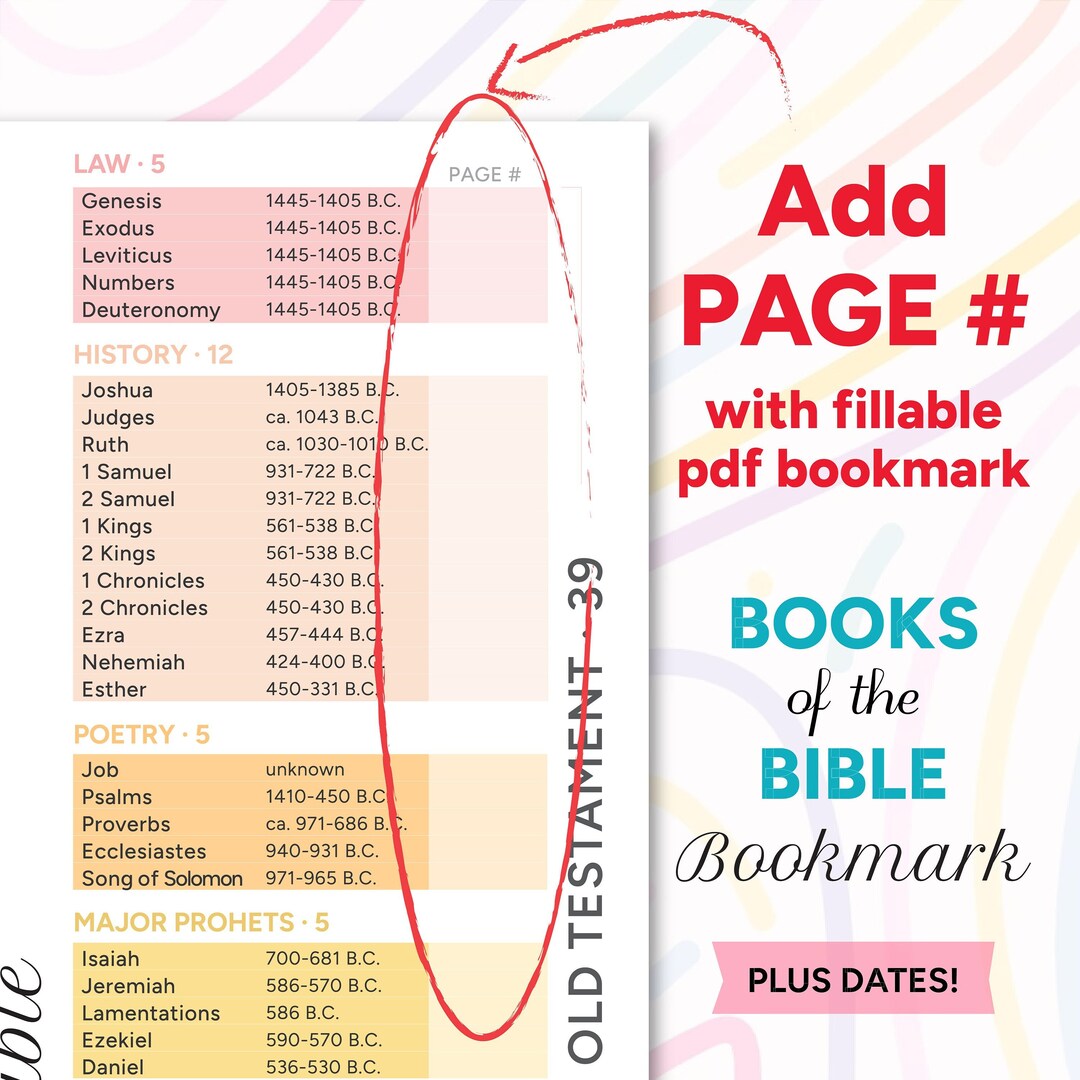 Books of the Bible: FILLABLE Bookmark | Page Numbers PLUS DATES ...