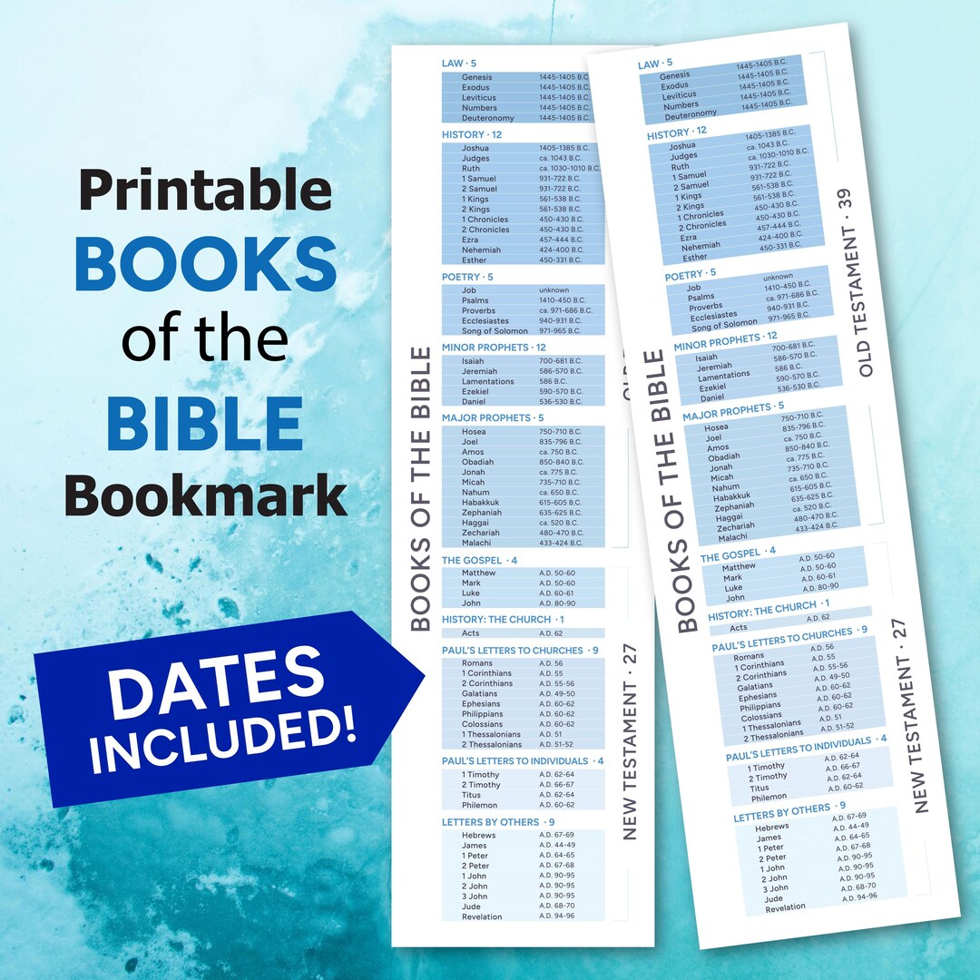 Printable Bookmark | Books of the Bible PLUS DATES | Christian ...