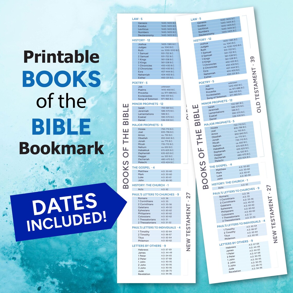 Printable Bookmark | Books of the Bible PLUS DATES | Christian ...