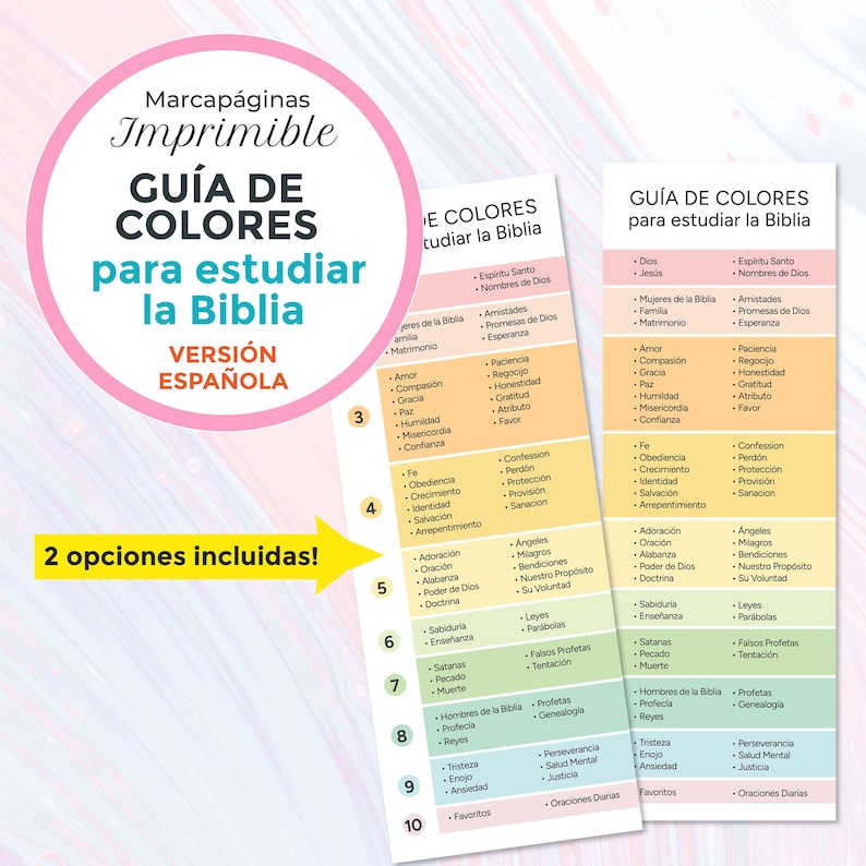 Guía De Colores Para Estudiar La Biblia En Español Marcapáginas ...