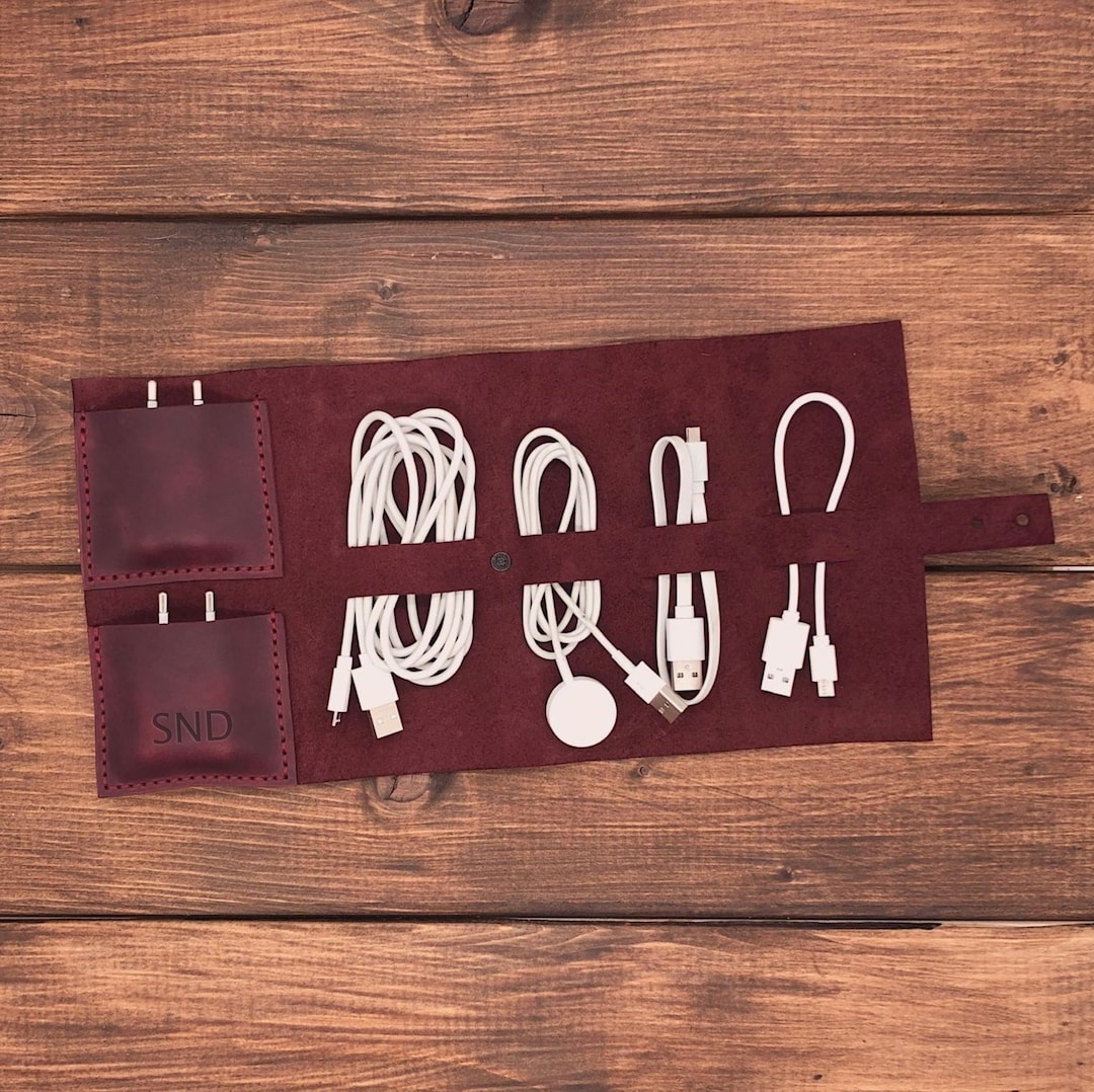 Custom Cord Roll, Charger Leather Roll, Leather Cord Case, Leather ...