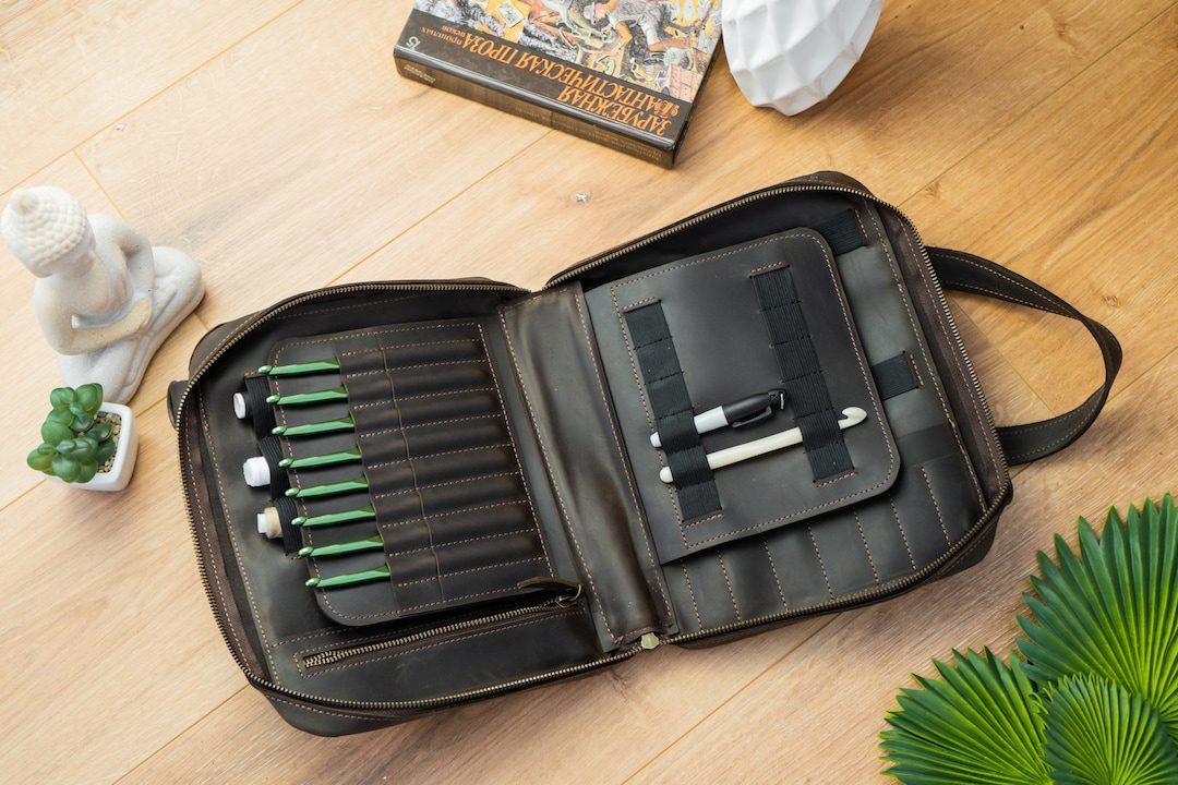 Leather Needle Bag,leather Needle Case,knitting Organizer Bag,leather ...