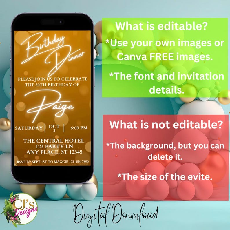 Editable Animated Digital Download Birthday Party Invitation (copper) - Etsy