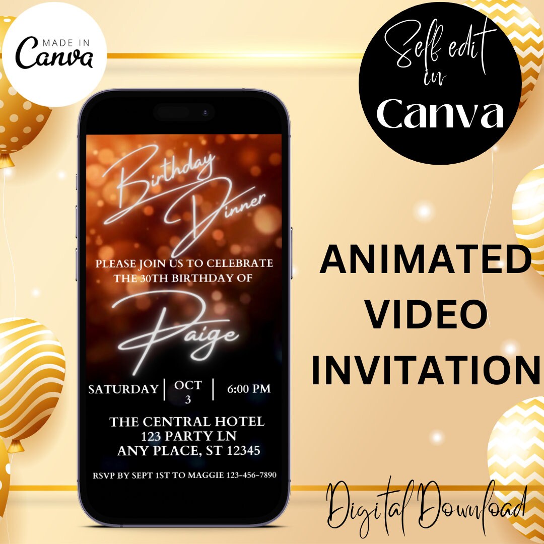 Editable Animated Digital Download Birthday Party Invitation (orange ...