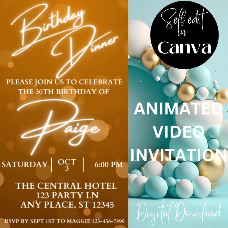 Editable Animated Digital Download Birthday Party Invitation - Etsy