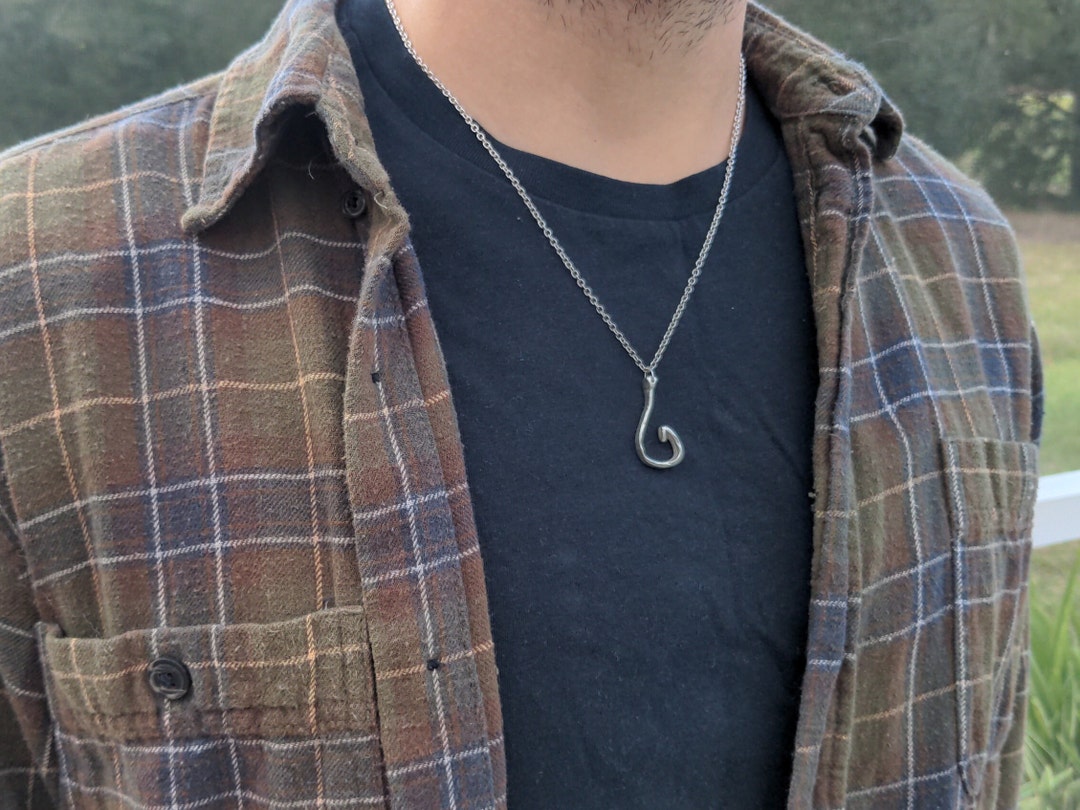 Men’s Rustic Fish Hook Pendant Necklace 999 Fine Silver - Etsy