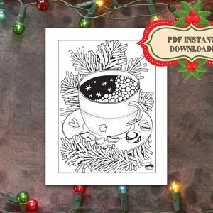 Christmas Coloring Page Bundle Merry Christmas Hot Cocoa - Etsy