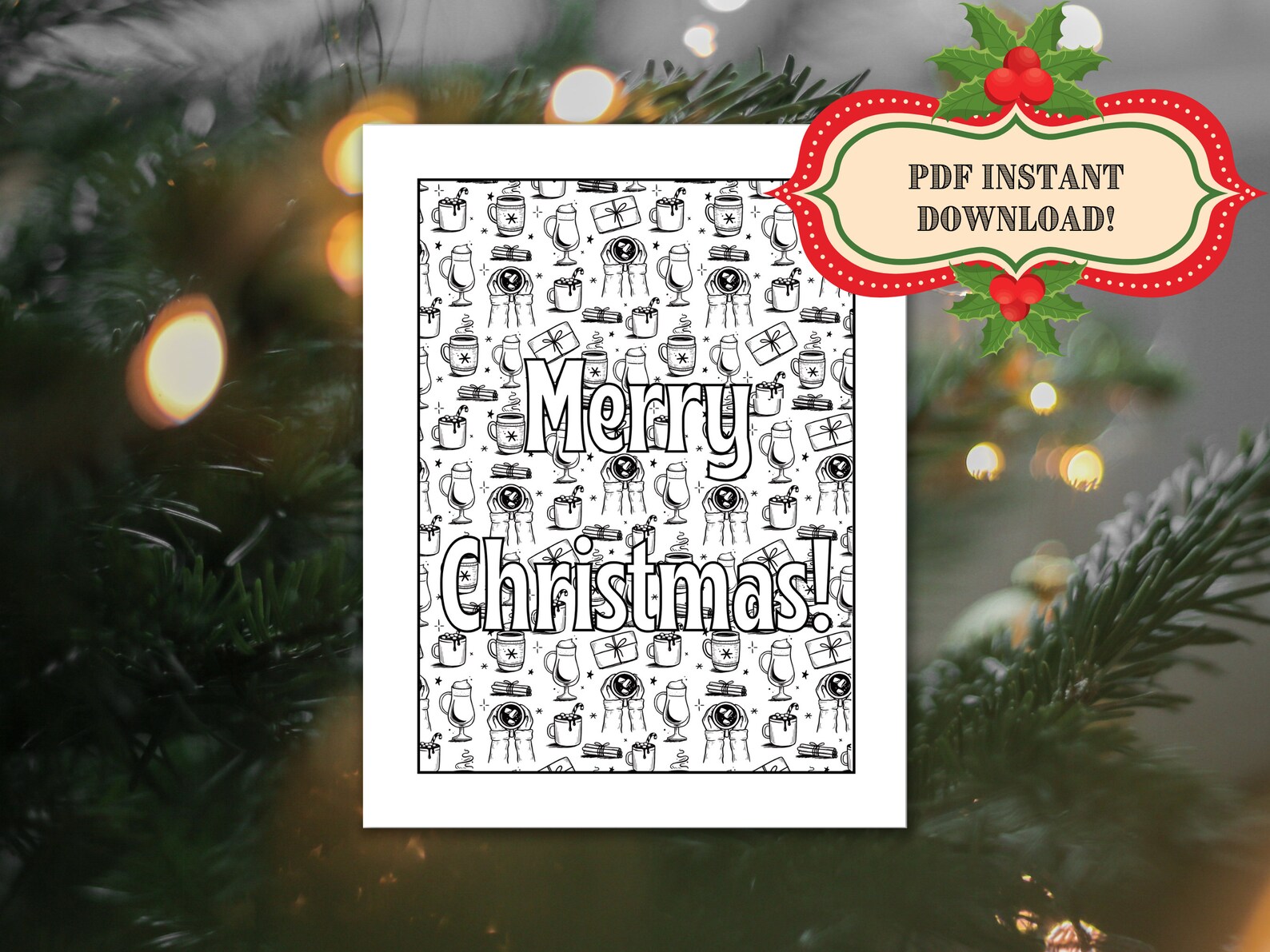 Christmas Coloring Page Bundle Merry Christmas Hot Cocoa - Etsy