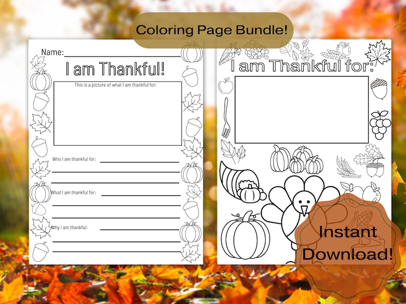 Thankful Thanksgiving Coloring Pages Bundle for Kids - Etsy
