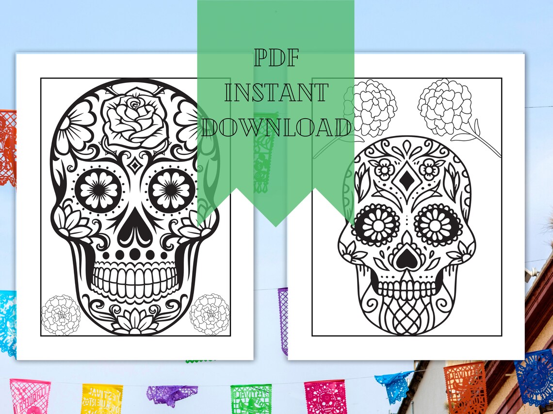 Day of the Dead Coloring Pages Instant Download Printable - Etsy