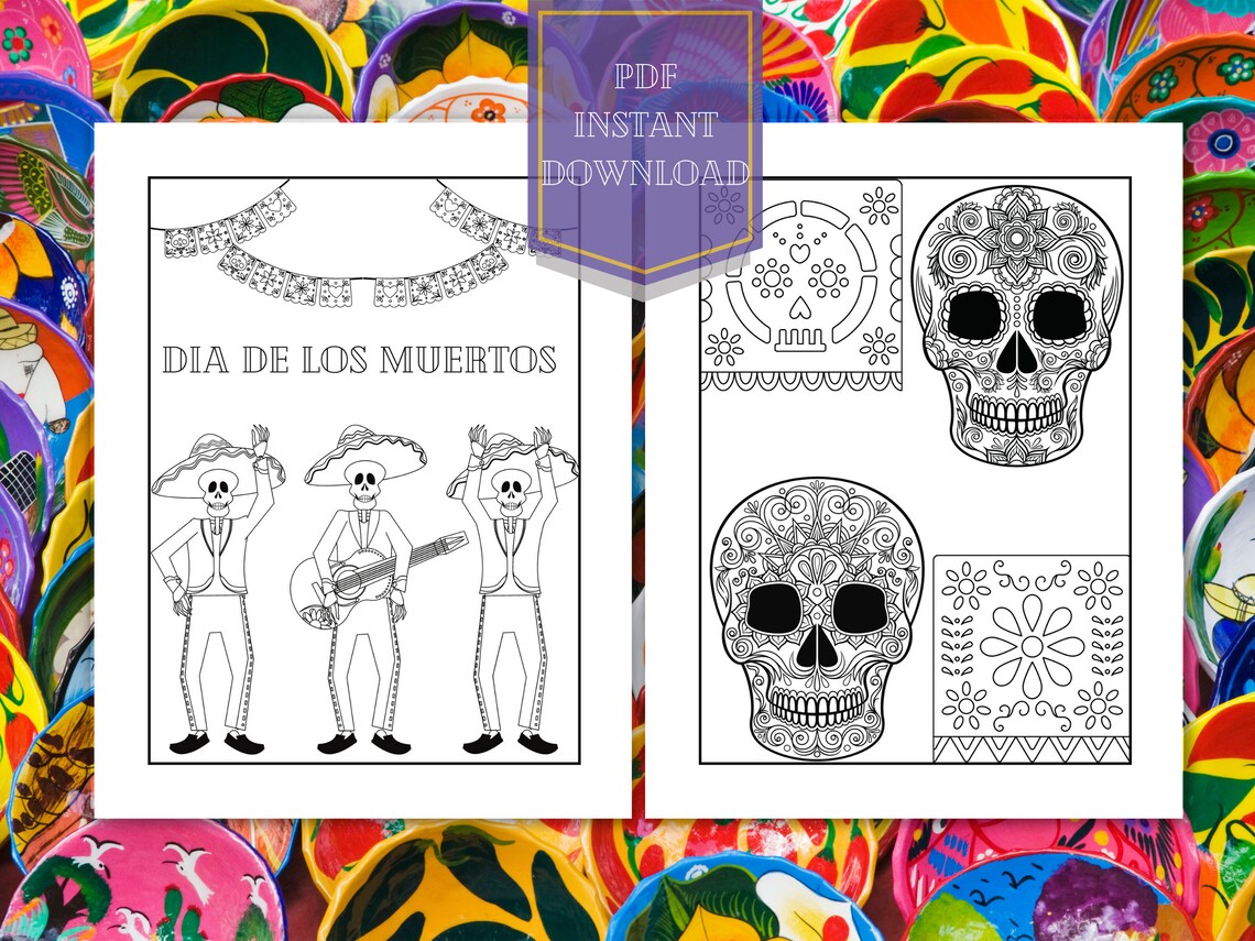 Day of the Dead Coloring Pages Instant Download Printable - Etsy
