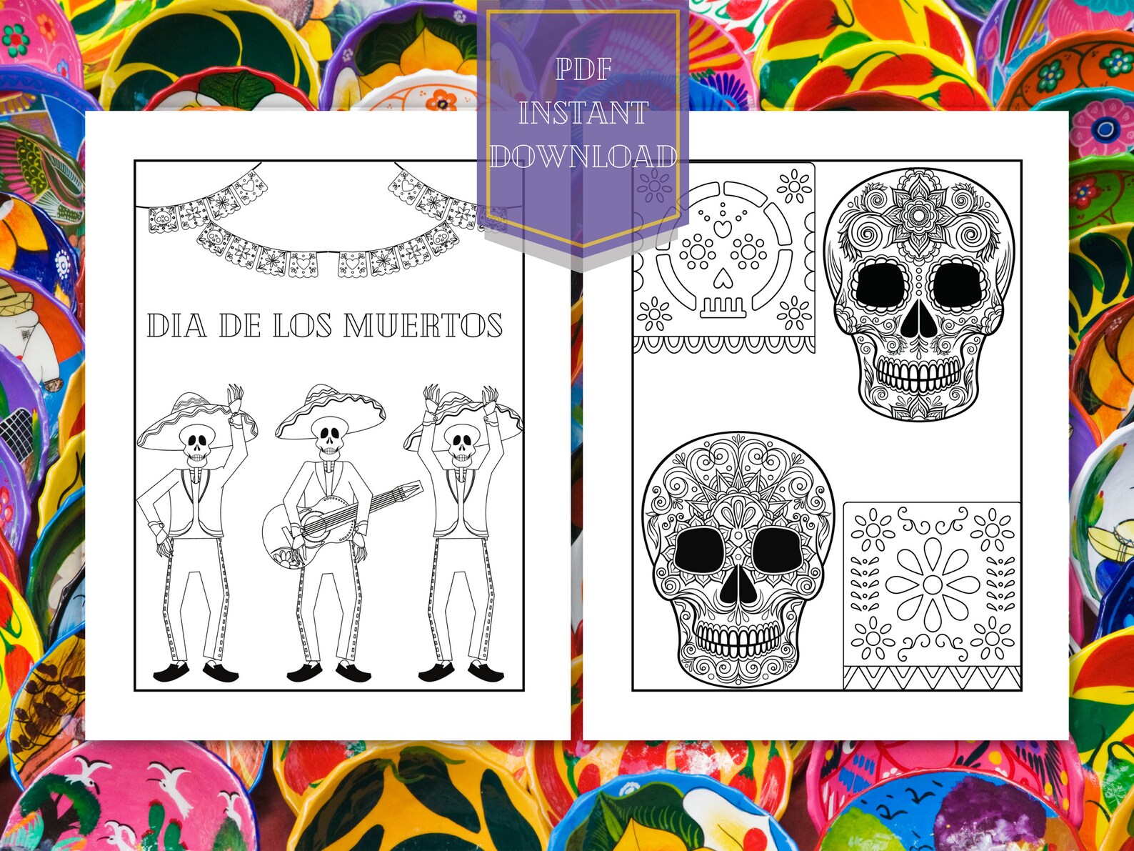 Day of the Dead Coloring Pages Instant Download Printable - Etsy