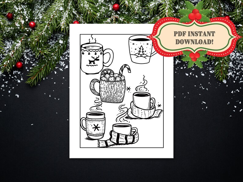 Christmas Coloring Page Bundle Merry Christmas Hot Cocoa - Etsy