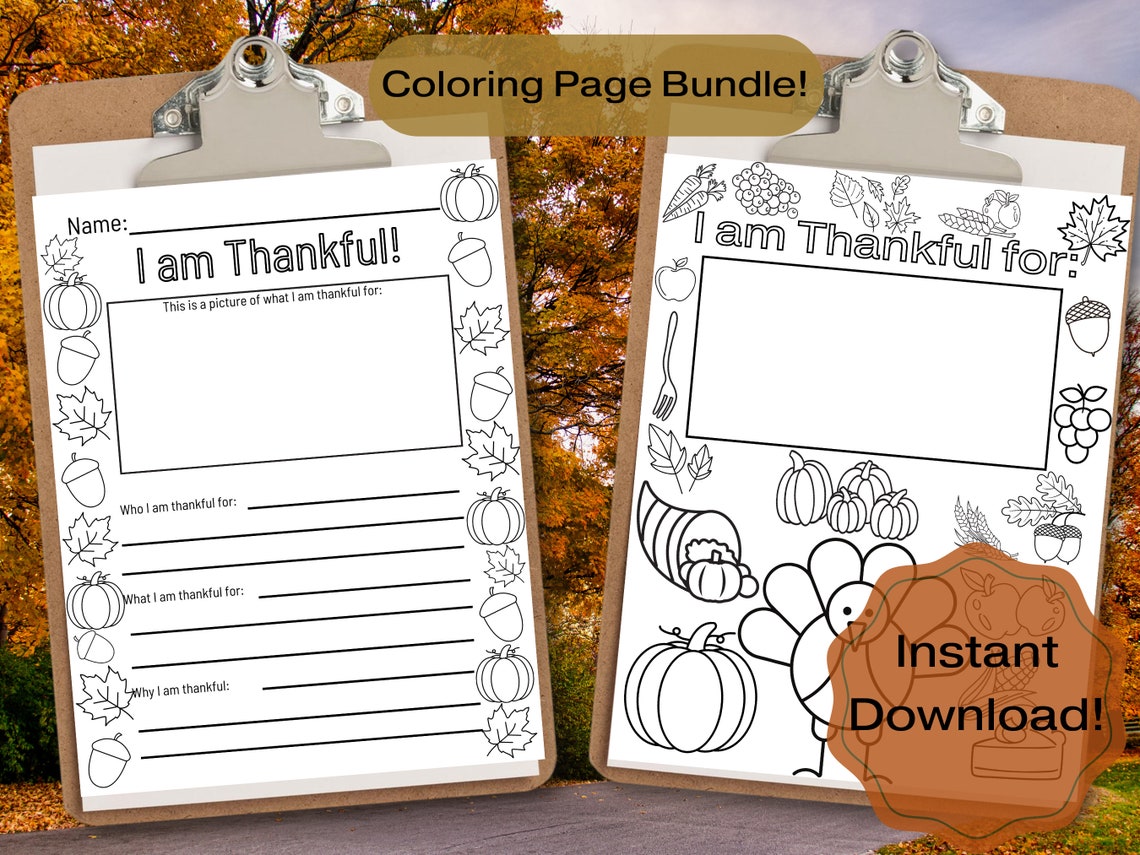 Thankful Thanksgiving Coloring Pages Bundle for Kids - Etsy