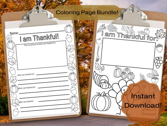 Thankful Thanksgiving Coloring Pages Bundle for Kids - Etsy