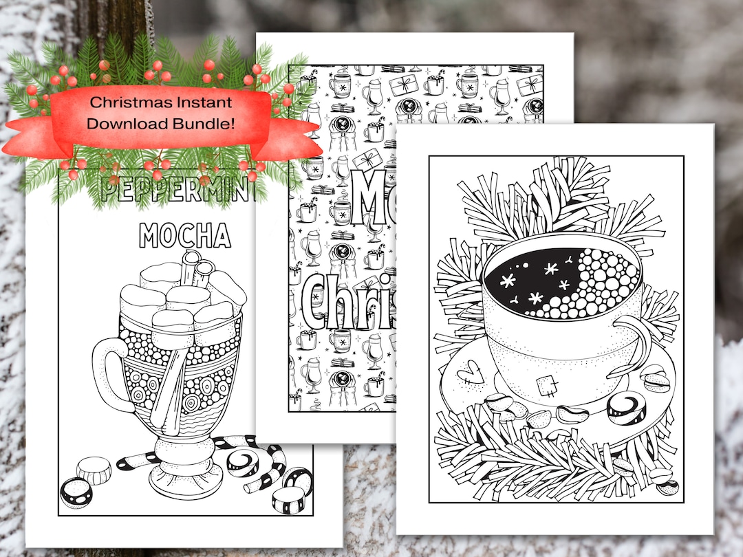 Christmas Coloring Page Bundle Merry Christmas Hot Cocoa - Etsy