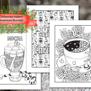 Christmas Coloring Page Bundle Merry Christmas Hot Cocoa - Etsy