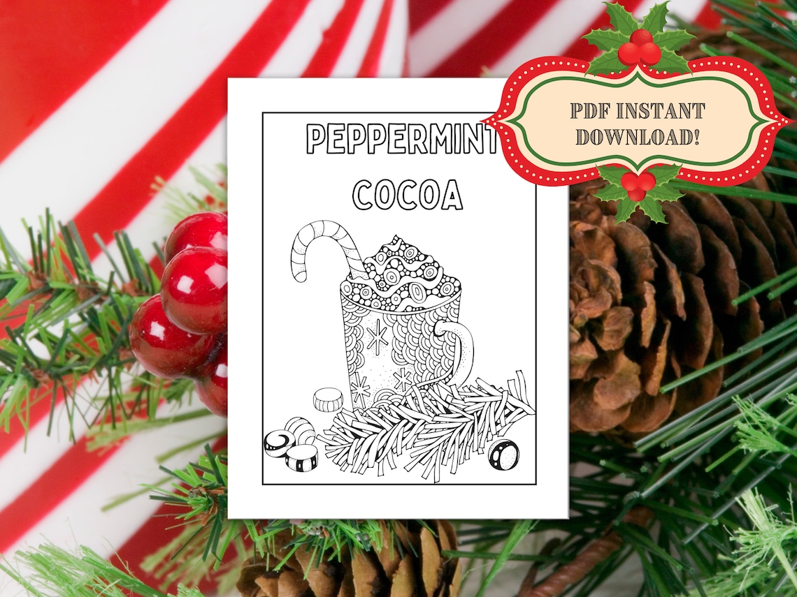 Christmas Coloring Page Bundle Merry Christmas Hot Cocoa - Etsy