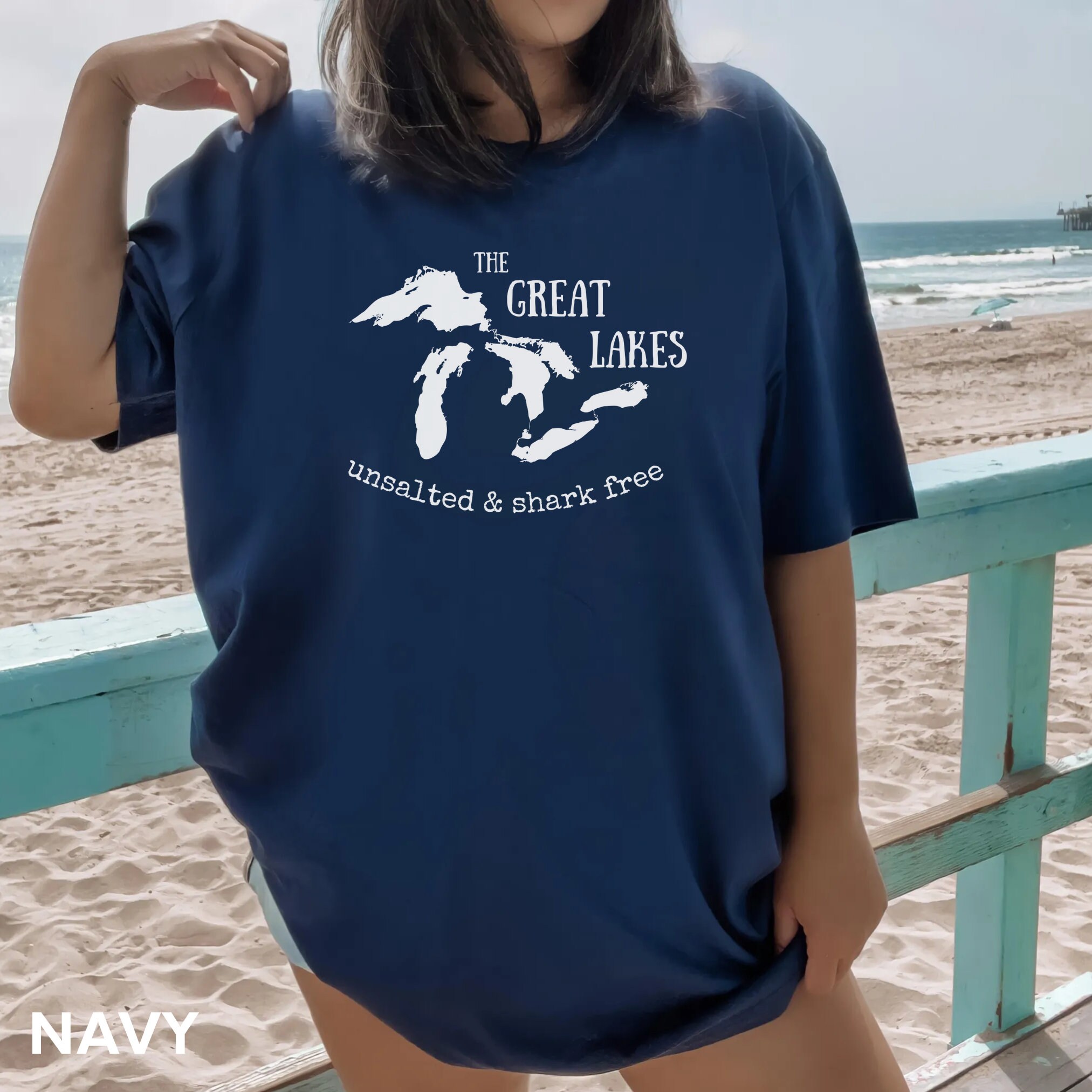 Unsalted & Shark Free Shirt, Great Lakes T-shirt, Lake Michigan Shirt ...
